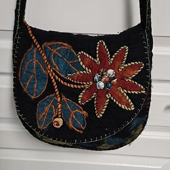 Rising Tide | Bags | Rising Tide Felted Wool Crossbody Bag Black Floral ...